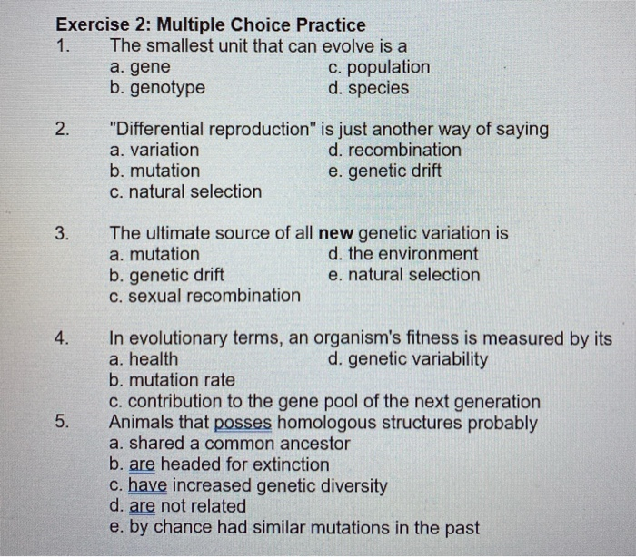 Solved Exercise 2: Multiple Choice Practice 1. The smallest | Chegg.com