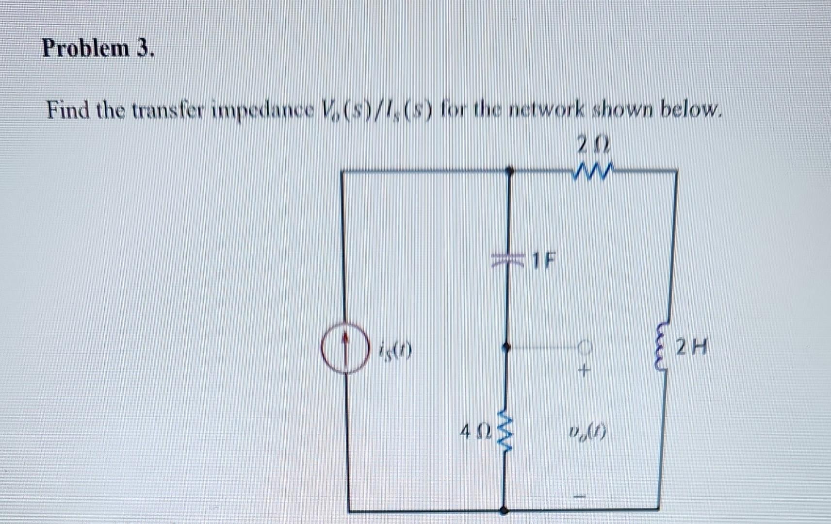 Solved Find the transfer impedance Vo(s)/Is(s) for the | Chegg.com