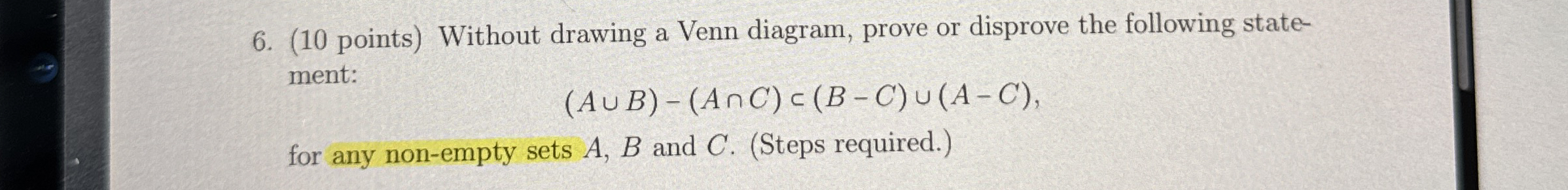 (10 ﻿points) ﻿Without drawing a Venn diagram, prove | Chegg.com