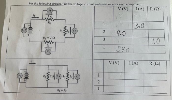 Solved For the following circuits, find the voltage, current | Chegg.com