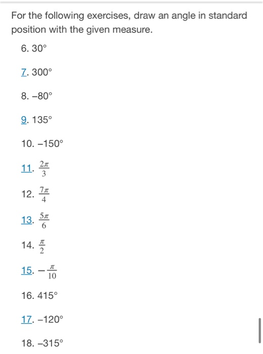 Solved For the following exercises, draw an angle in | Chegg.com