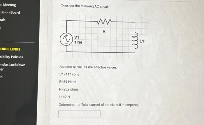Solved Consider the following AC circuit Ission Board URCE | Chegg.com