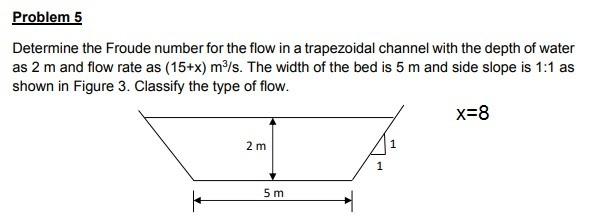 Solved Problem 5 Determine the Froude number for the flow in | Chegg.com