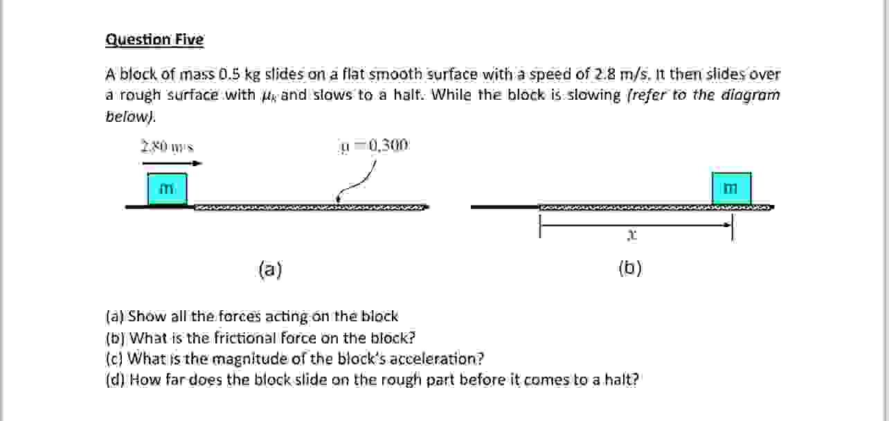 Solved Question FiveA block of mass 0.5kg ﻿slides on a flat | Chegg.com