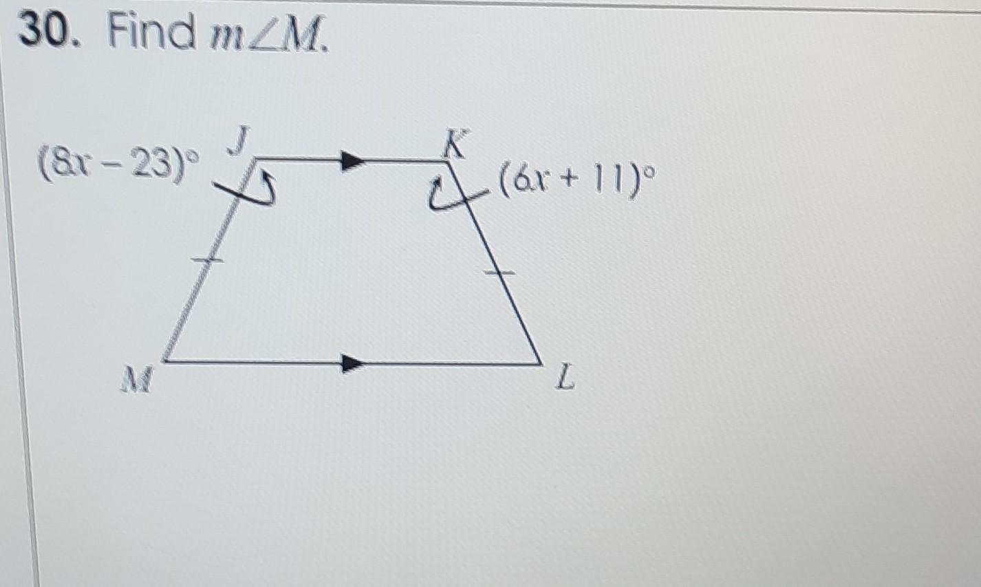 Solved 30. Find m∠M. | Chegg.com