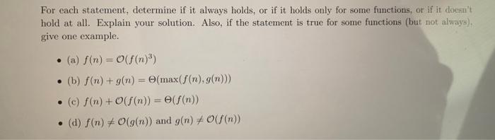 Solved For each statement, determine if it always holds, or | Chegg.com