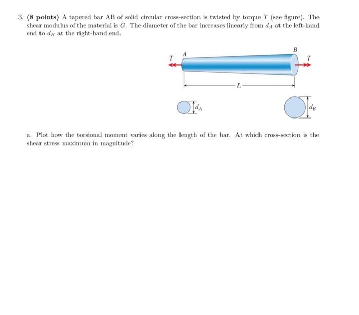 Solved 3. (8 points) A tapered bar AB of solid circular | Chegg.com