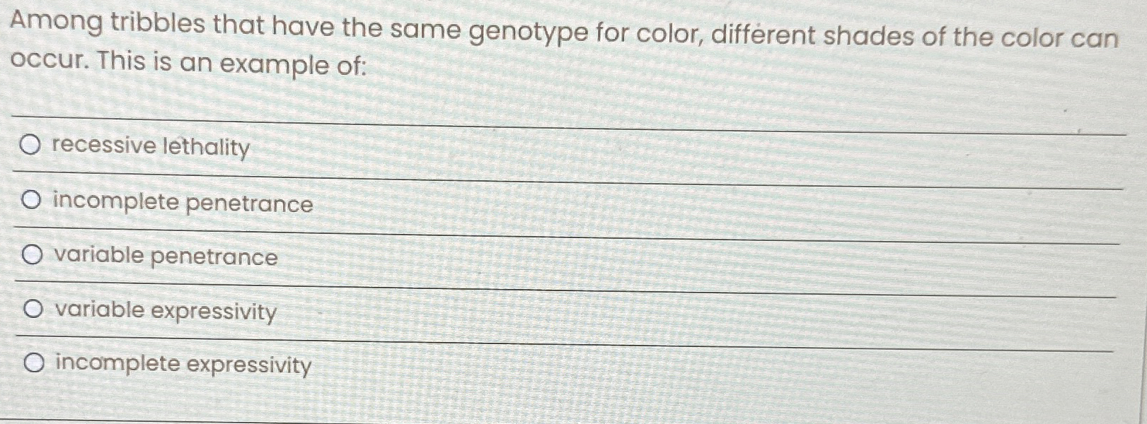 Solved Among tribbles that have the same genotype for color, | Chegg.com
