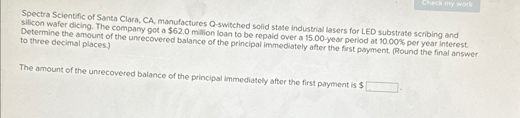 Solved Check my workSpectra Scientific of Santa Clara, CA, | Chegg.com