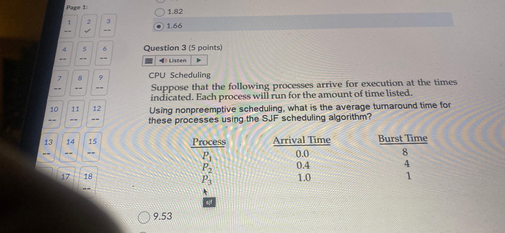 Solved Page 1:1.821.66Question 3 (5 ﻿points)ListenCPU | Chegg.com
