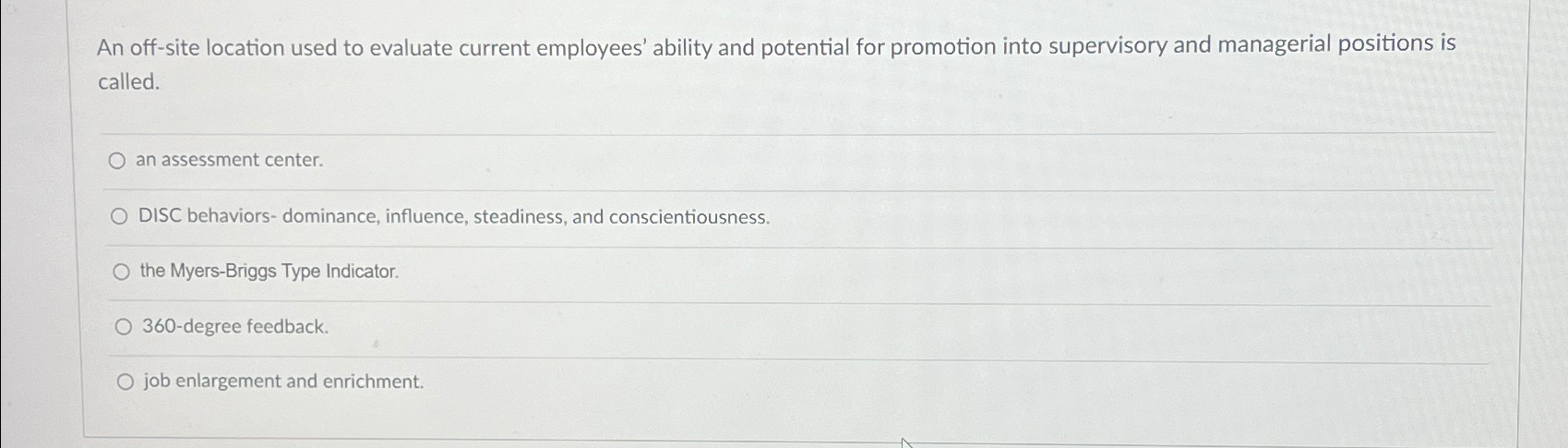 Solved An off-site location used to evaluate current | Chegg.com