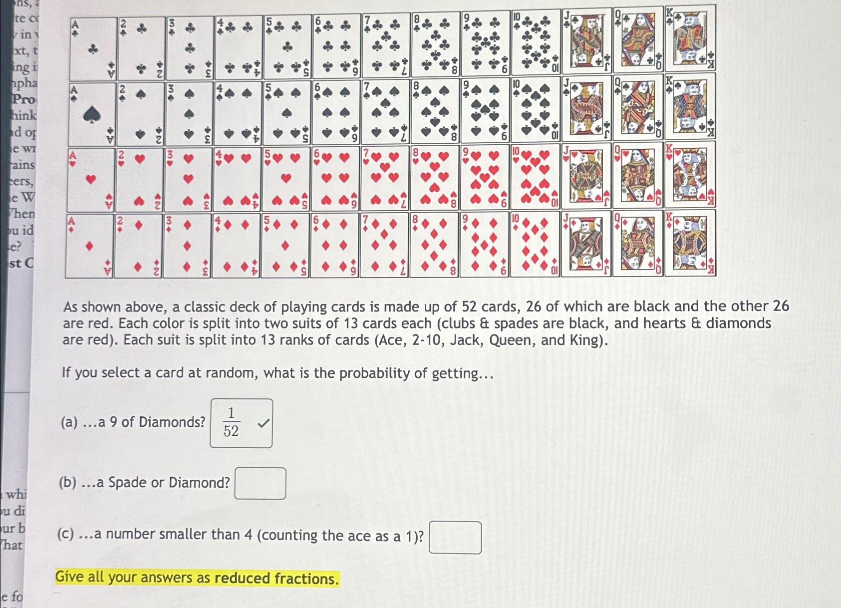 Solved As shown above, a classic deck of playing cards is | Chegg.com