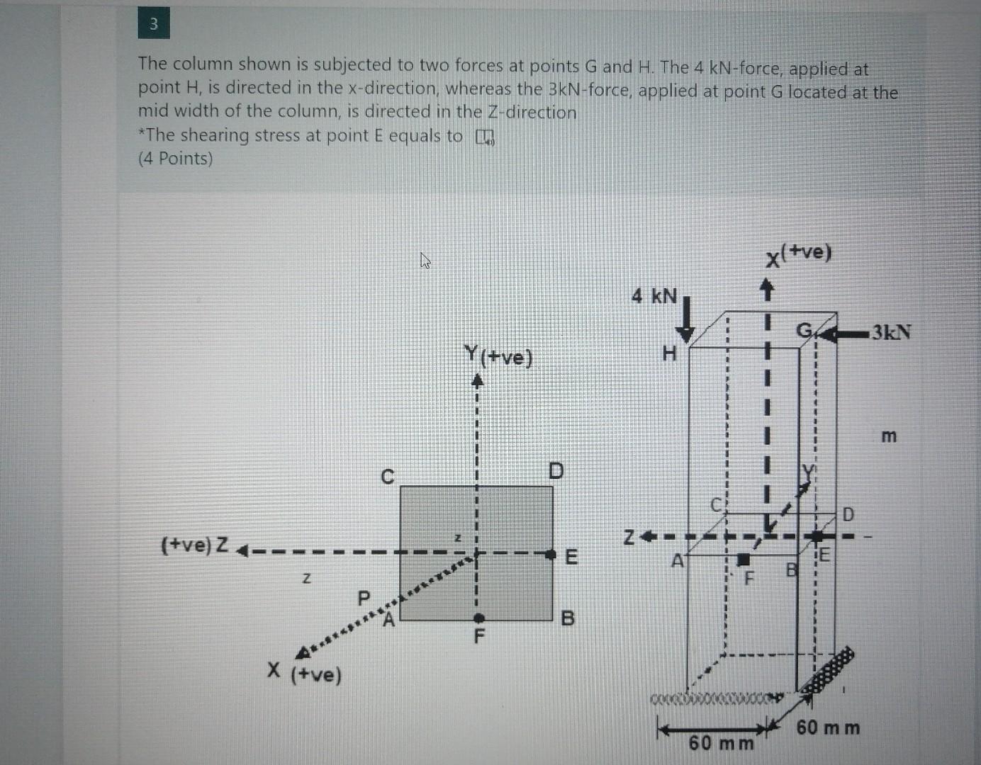 Solved 3 The column shown is subjected to two forces at | Chegg.com