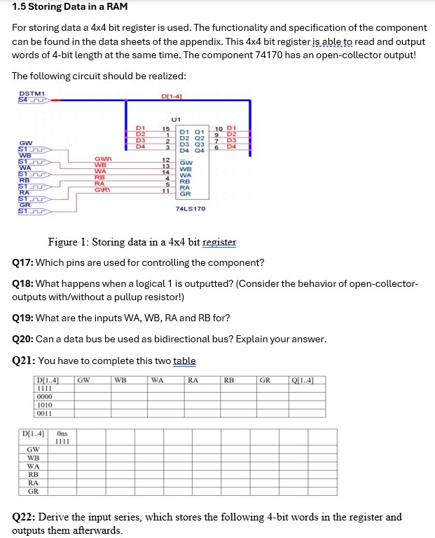 Solved 1.5 ﻿Storing Data in a RAMFor storing data a 4×4 ﻿bit | Chegg.com