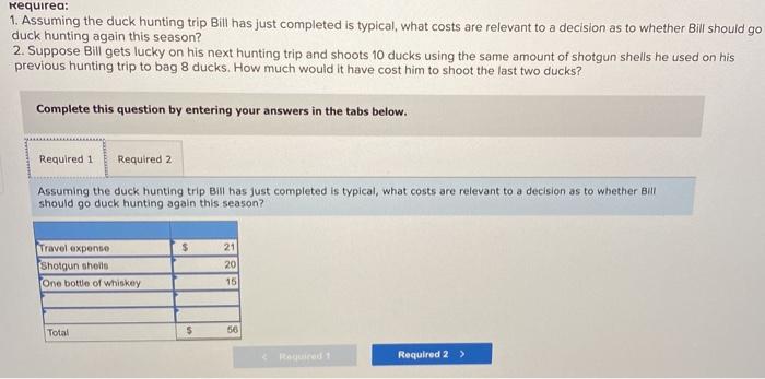 Solved Che Requirea: 1. Assuming the duck hunting trip Bill | Chegg.com