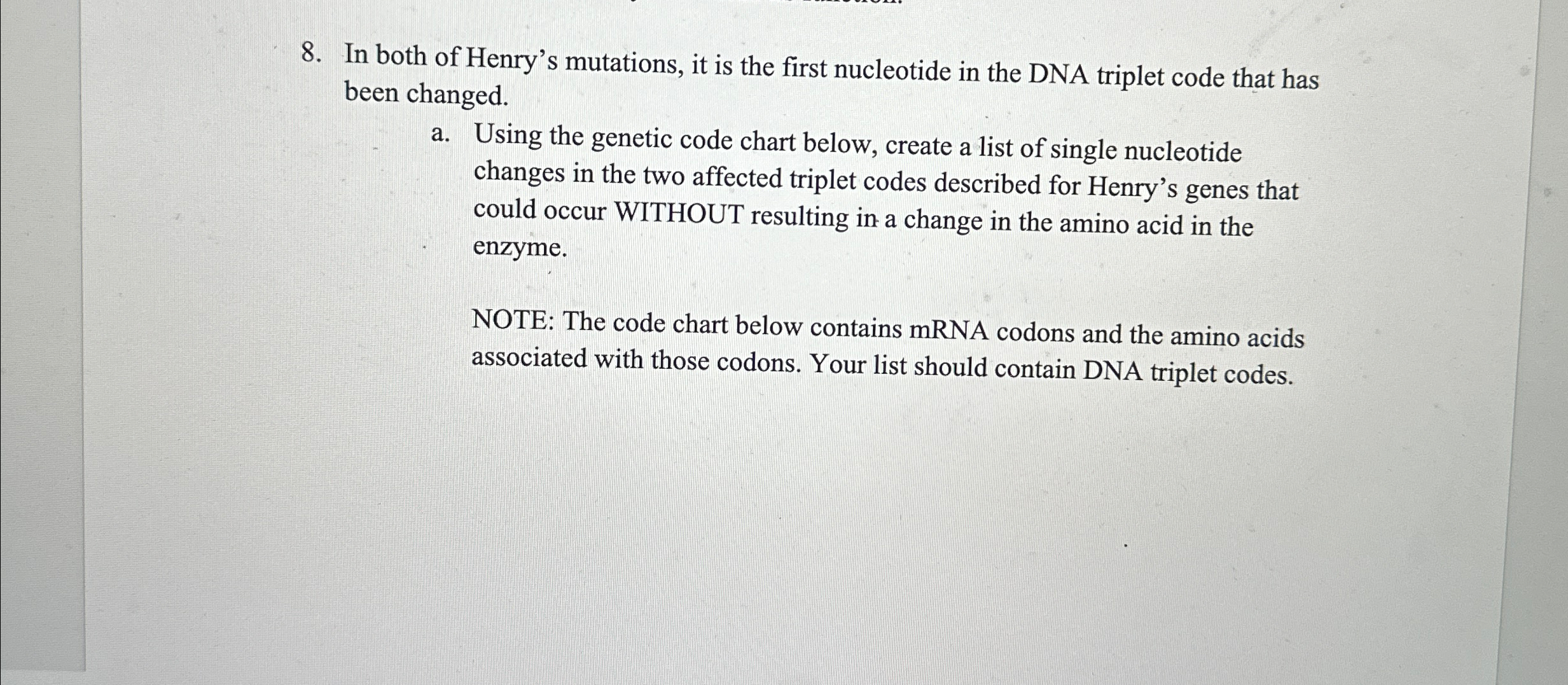 Solved In both of Henry's mutations, it is the first | Chegg.com