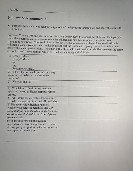 Homework Assignment 3 - Purpose: To learn how to read | Chegg.com