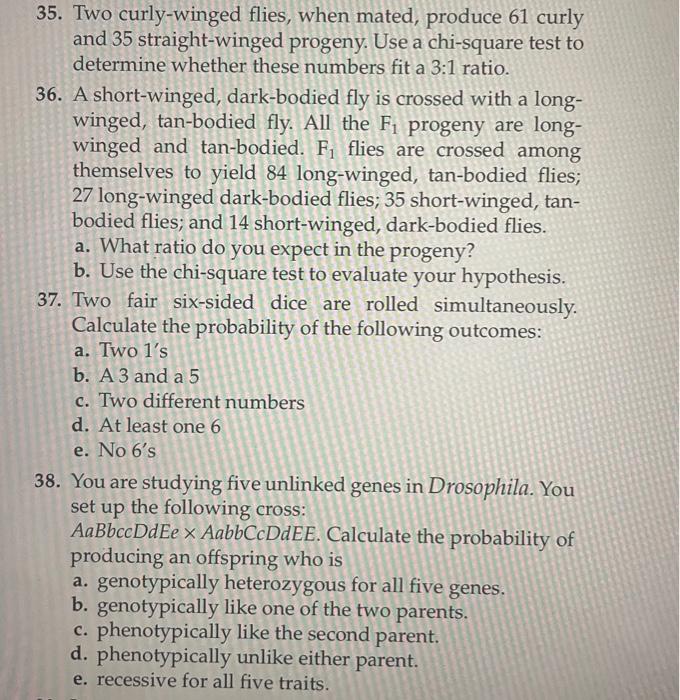 35. Two curly-winged flies, when mated, produce 61 | Chegg.com