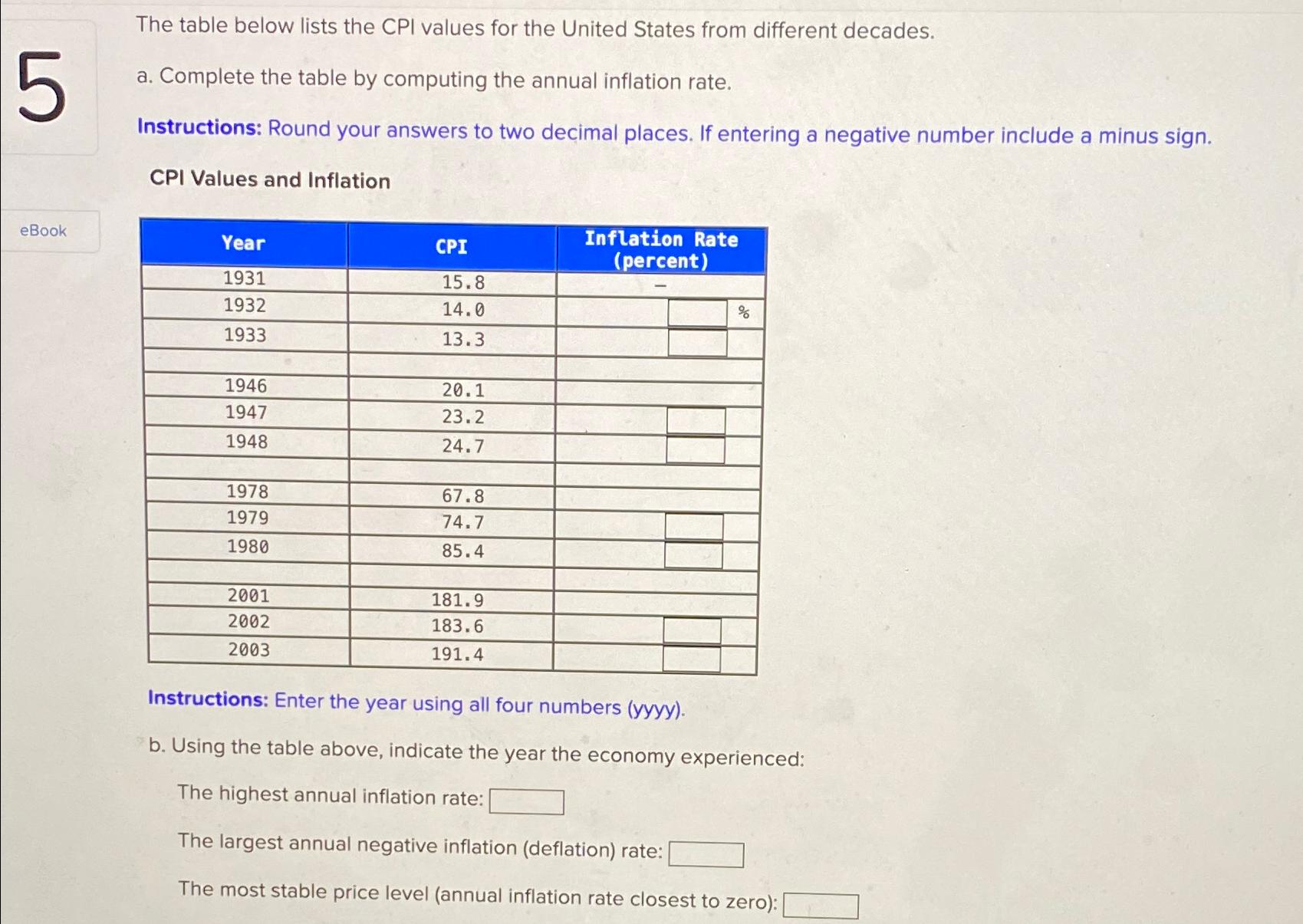Solved The table below lists the CPI values for the United | Chegg.com