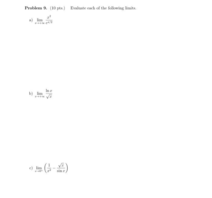 Solved Problem 9. (10 pts.) Evaluate each of the following | Chegg.com