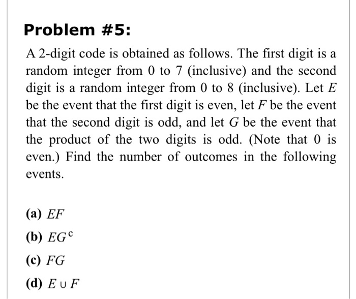 Solved Problem #5: A 2-digit code is obtained as follows. | Chegg.com