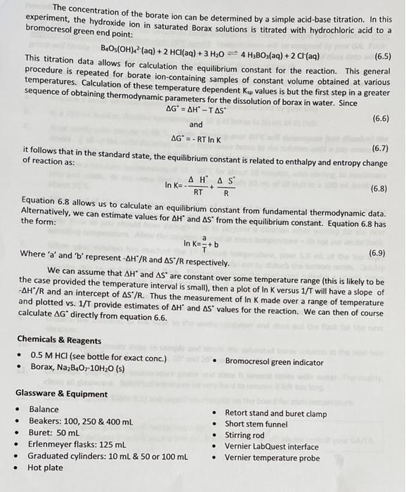 EXPERIMENT 6 Enthalpy and Entropy of a Borax Solution | Chegg.com