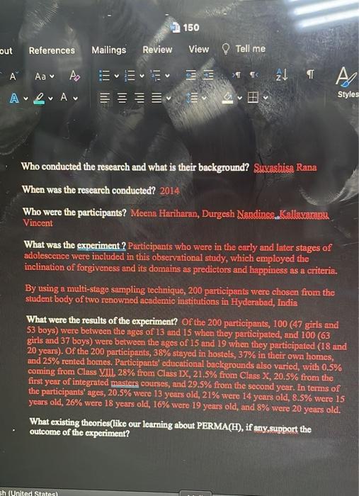 Solved 엘 150 References Mailings Review View \& Tell me Who | Chegg.com