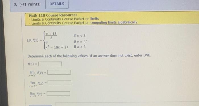 Solved Math 110 Course Resources - Limits \& Continuity | Chegg.com