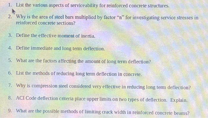 Solved 1. List the various aspects of serviceability for | Chegg.com