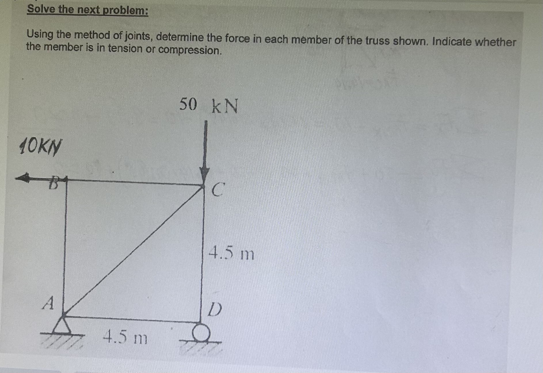 Solved Solve the next problem:Using the method of joints, | Chegg.com