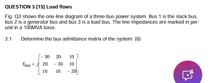 QUESTION 3 [15] ﻿Load flowsFig. Q3 ﻿shows the | Chegg.com