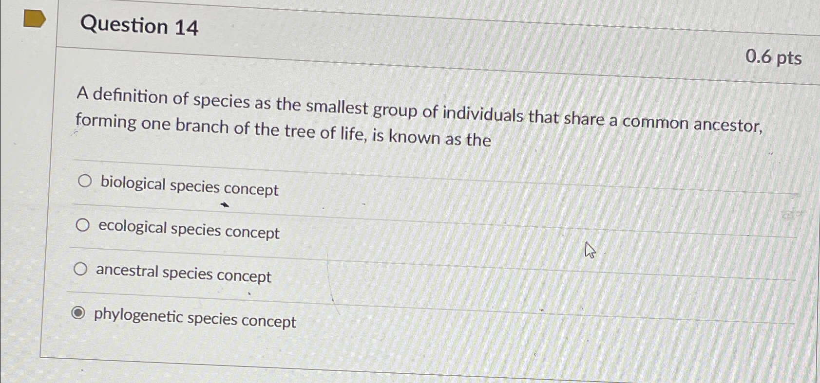 Solved Question 14A definition of species as the smallest | Chegg.com