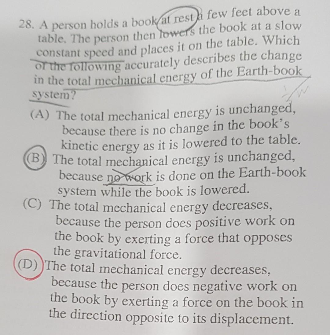Solved 28. A person holds a book at rest a few feet above a | Chegg.com