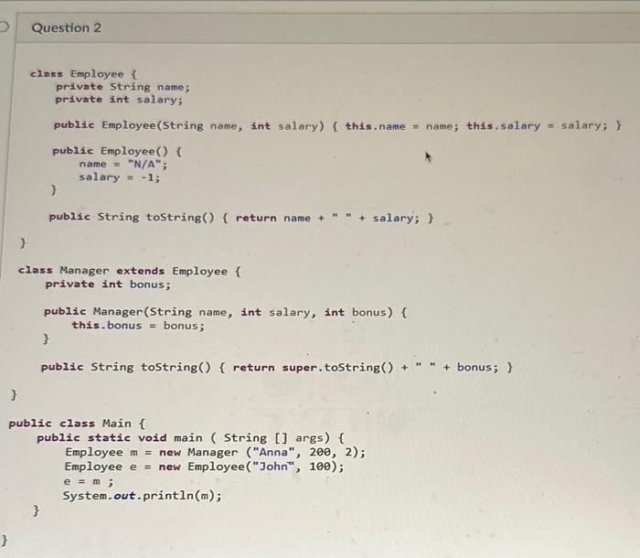 Solved Question 2 class Employee \{ private string name; | Chegg.com