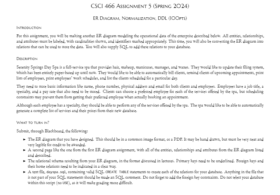 Solved ER Diacram, Normalization, DDL | Chegg.com