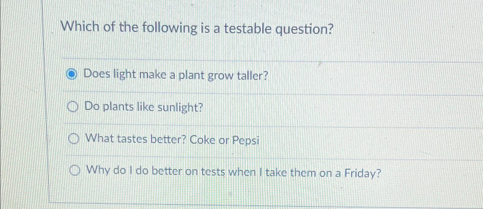 Solved Which of the following is a testable question?Does | Chegg.com