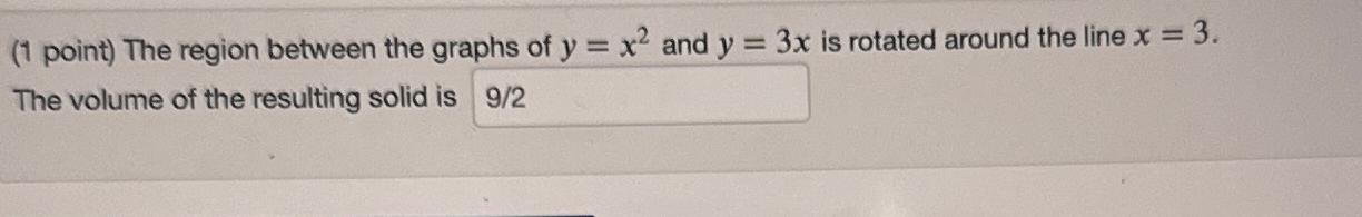 Solved (1 ﻿point) ﻿The region between the graphs of y=x2 | Chegg.com