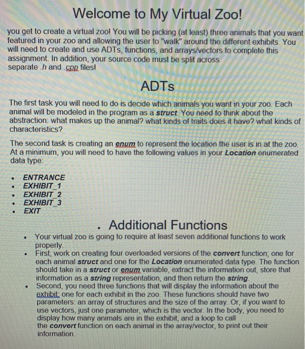 Solved Welcome to My Virtual Zoo! you get to create a | Chegg.com