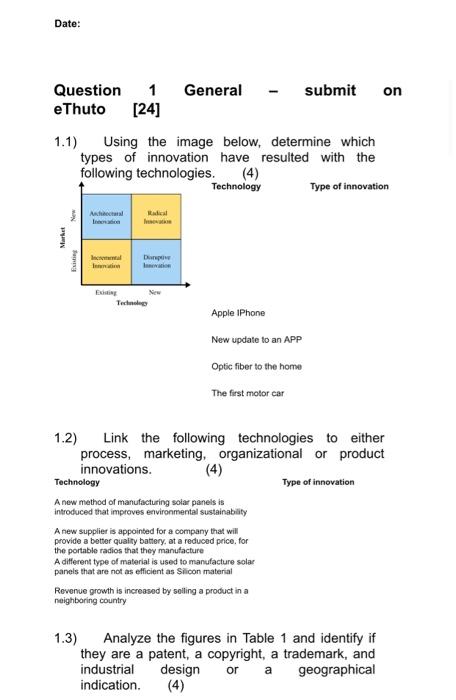 Date: Question 1 General - submit on eThuto [24] 1.1) | Chegg.com