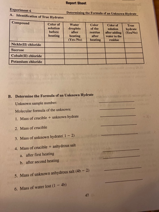 Solved Report Sheet Experiment 6 A. Identification of True | Chegg.com