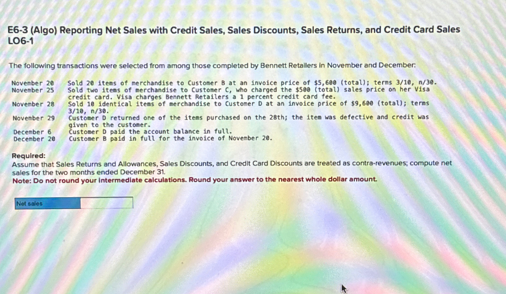 Solved E6-3 (Algo) ﻿Reporting Net Sales with Credit Sales, | Chegg.com