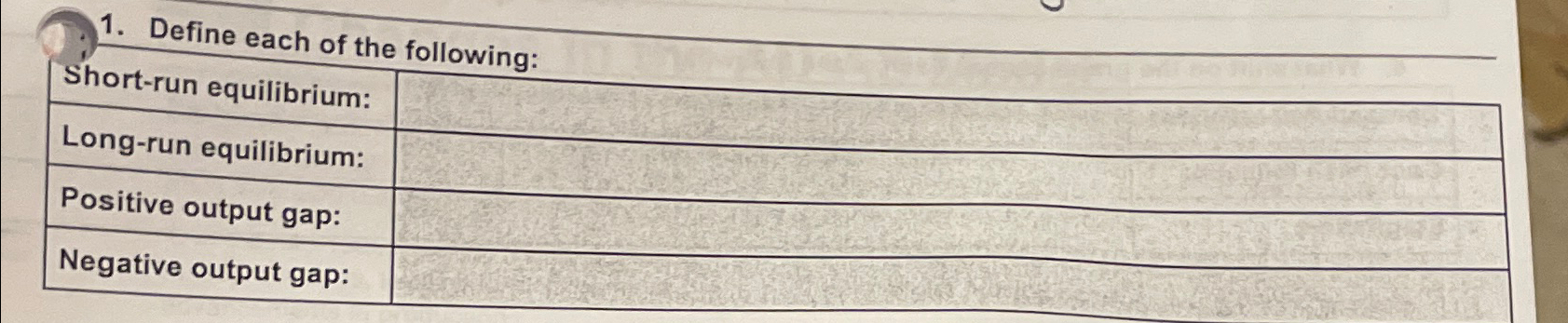 Solved Define each of the following:\table[[Short-run | Chegg.com