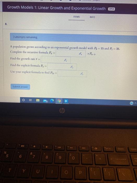 Solved Growth Models 1: Linear Growth and Exponential Growth | Chegg.com