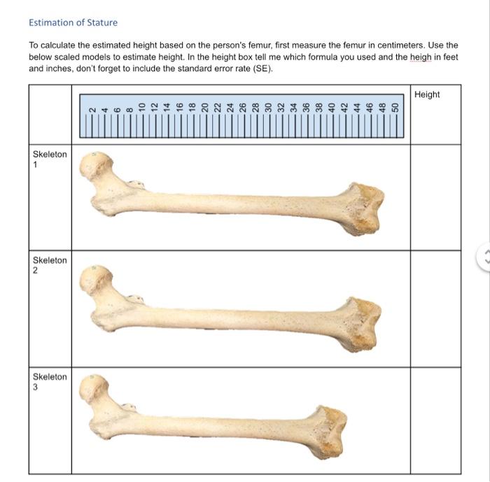 Solved Estimation of Stature To calculate the estimated | Chegg.com