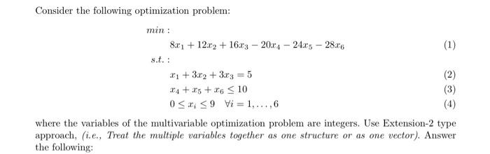 Solved Consider the following optimization problem: min: | Chegg.com