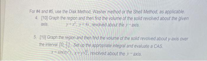 Solved bor 44 and 45 , use the Disk Method, Washer method or | Chegg.com