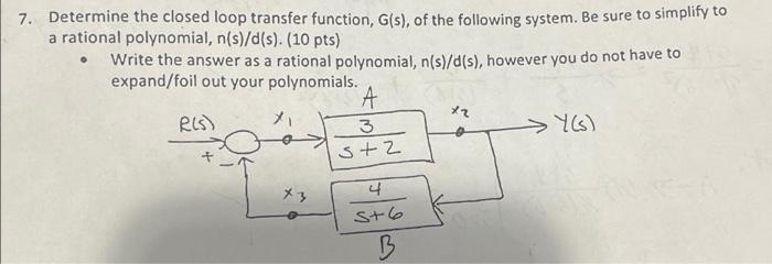 Solved 7. Determine the closed loop transfer function, G(s), | Chegg.com