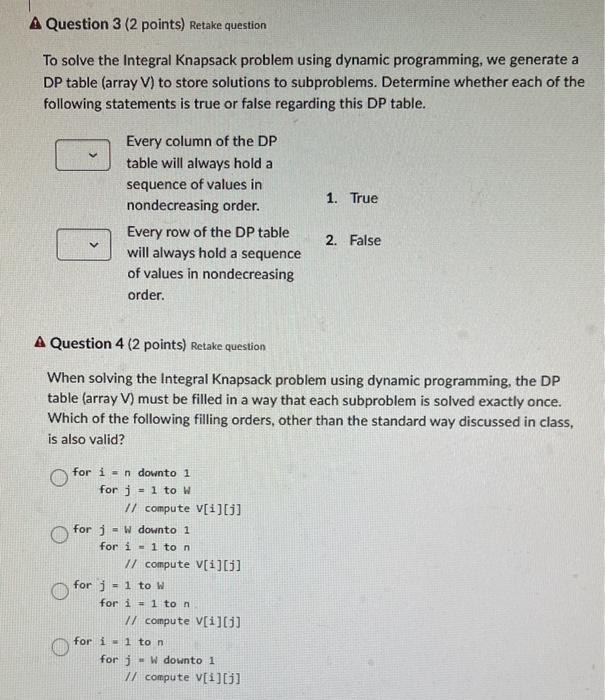 Solved Question 3 (2 points) Retake question To solve the | Chegg.com