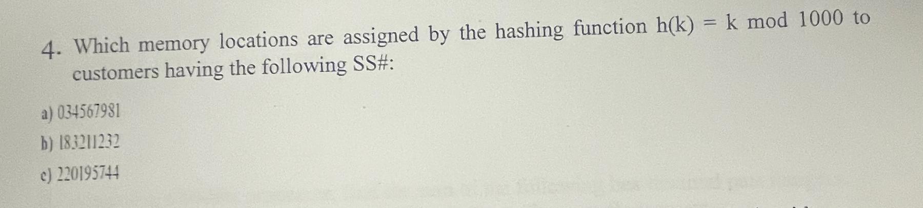 Solved Which memory locations are assigned by the hashing | Chegg.com