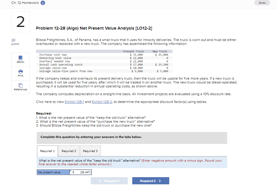 Solved Problem 12-28 (Algo) Net Present Value Analysis | Chegg.com Solved Problem 12-28 (Algo) Net Present Value Analysis | Chegg.com